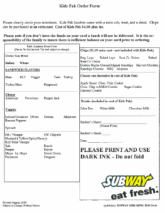 Subway Kids Pak Order Form – Faith Academy Marble Falls